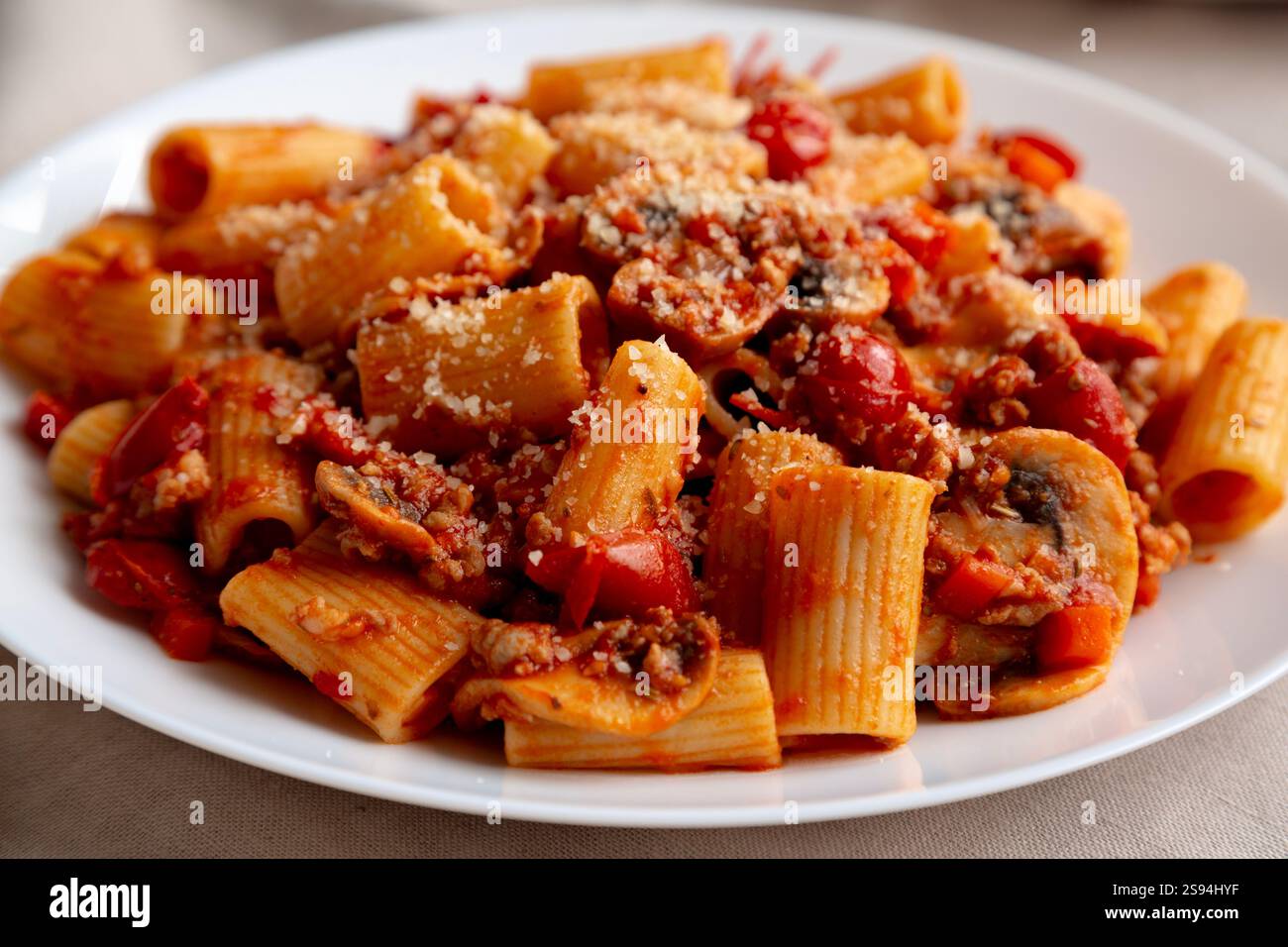 Homemade Italian Sausage and Mushroom Ragu Rigatoni Pasta with Cheese ...