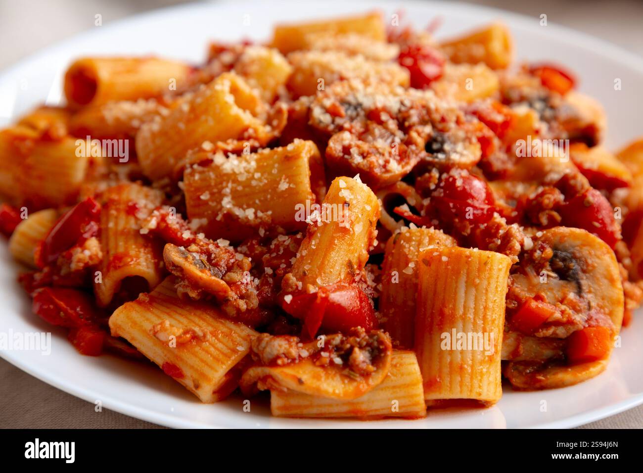 Homemade Italian Sausage and Mushroom Ragu Rigatoni Pasta with Cheese ...