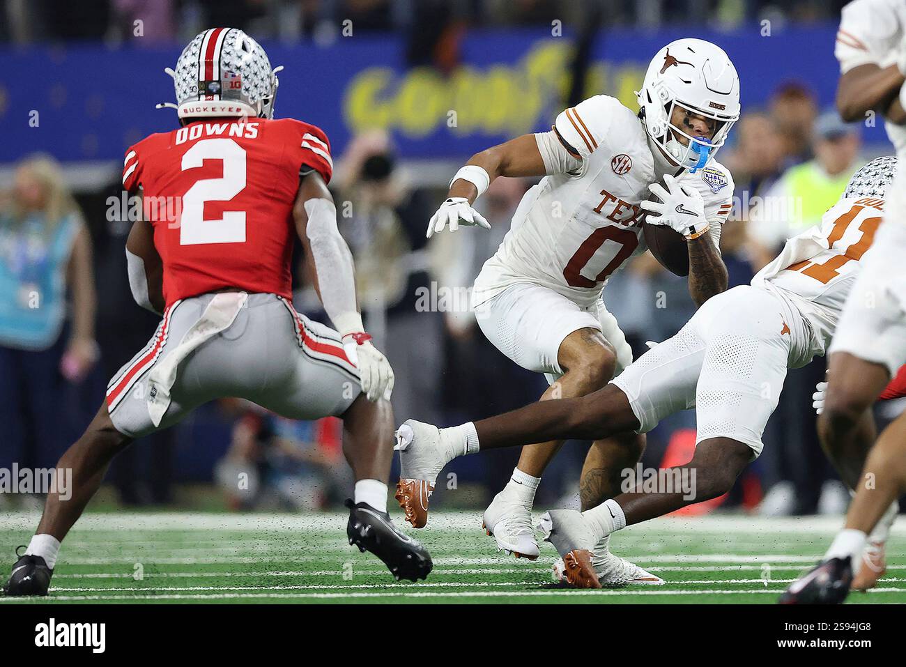 Texas receiver DeAndre Moore (0) runs after a catch as Ohio State ...