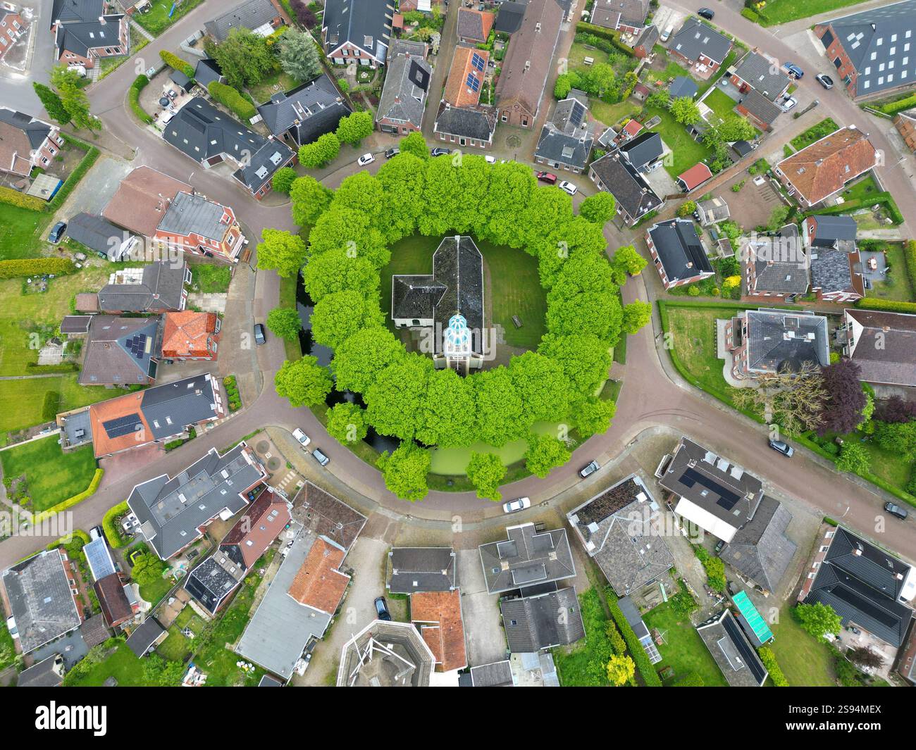 Aerial view of the small village of Spijk, Groningen, The Netherlands ...
