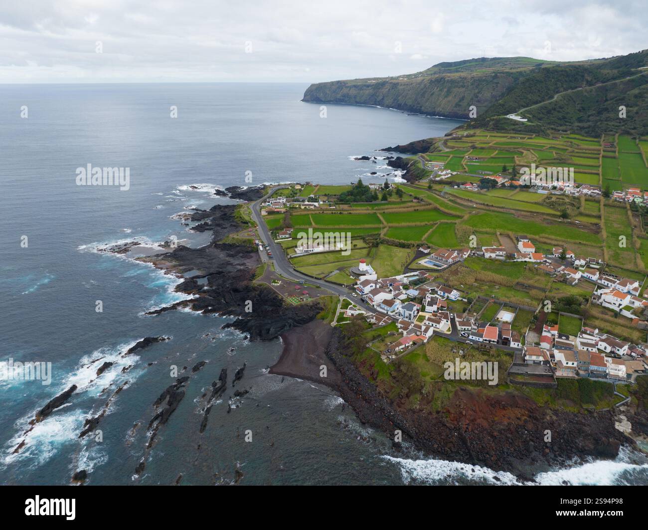 Coastal cliffs at the village of Mosteiros, Azores, Sao Miguel ...