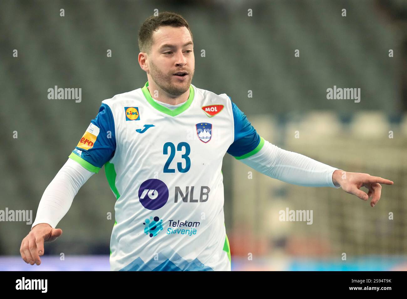 Slovenia's Miha Zarabec reacts during the main round match between ...