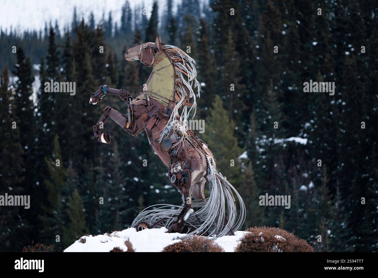 Sculpture of a rearing horse landmark, Whitehorse, Yukon, Canada Stock ...