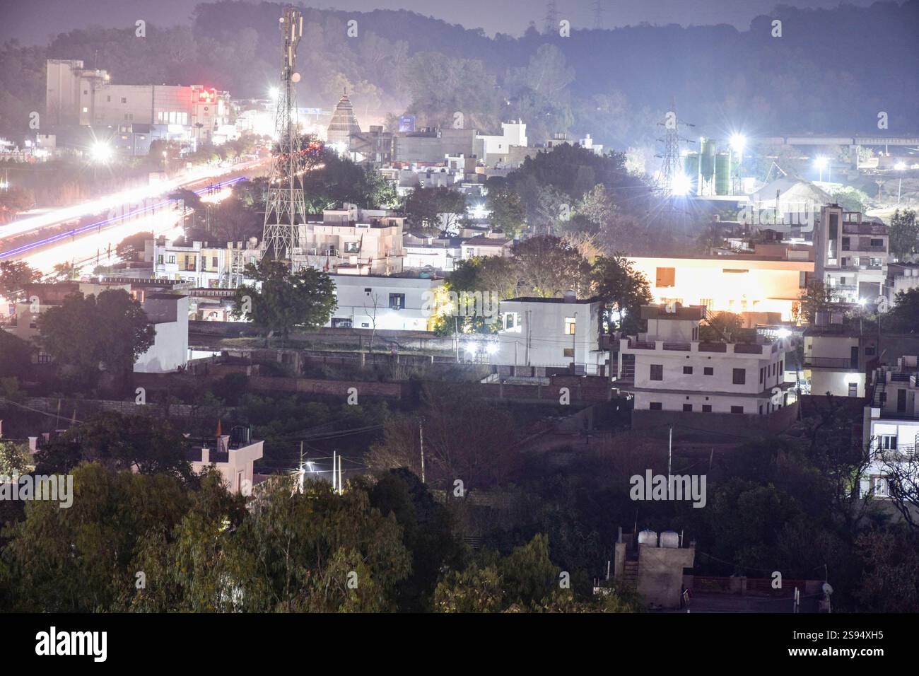 A long exposure photo shows the late night view of Jammu city, the ...