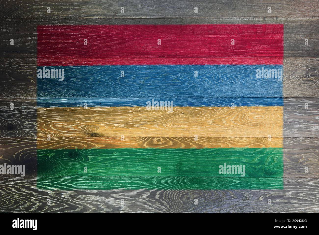 Mauritius flag on rustic old wood surface background Stock Photo - Alamy