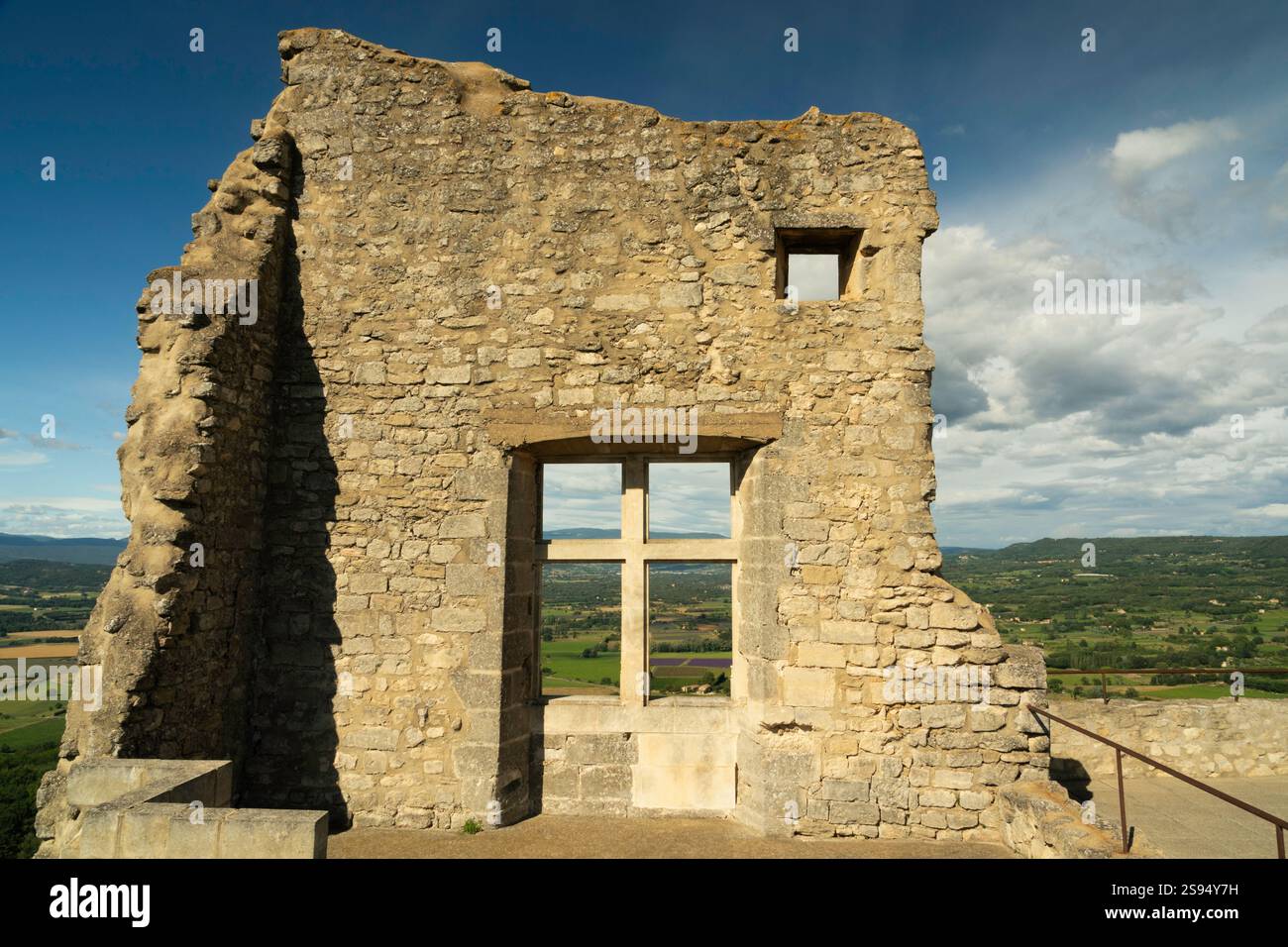 Fragmented window in theLacoste chateau ruins destroyed in war, built ...