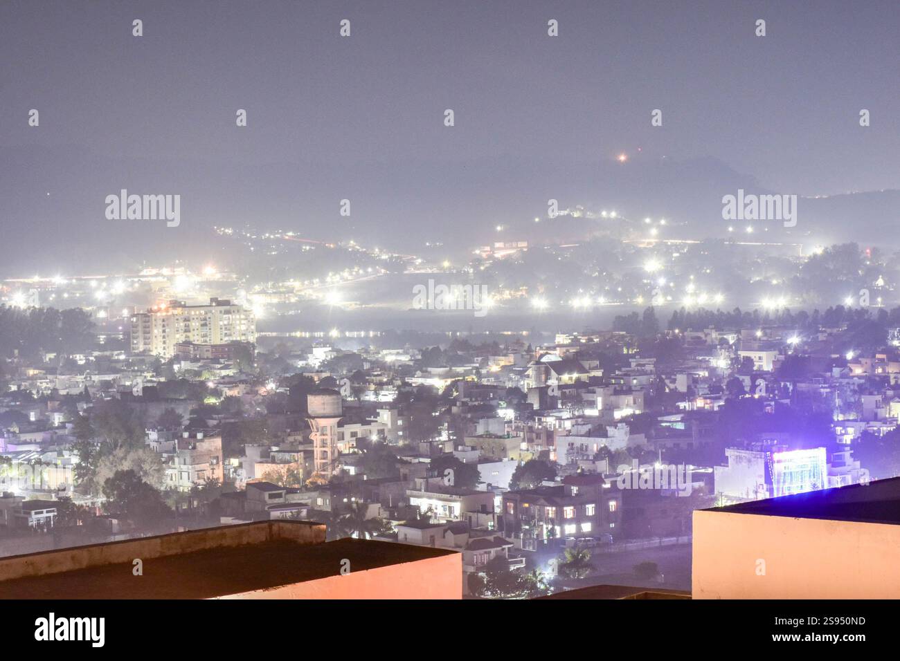 A long exposure photo shows the late night view of Jammu city, the ...