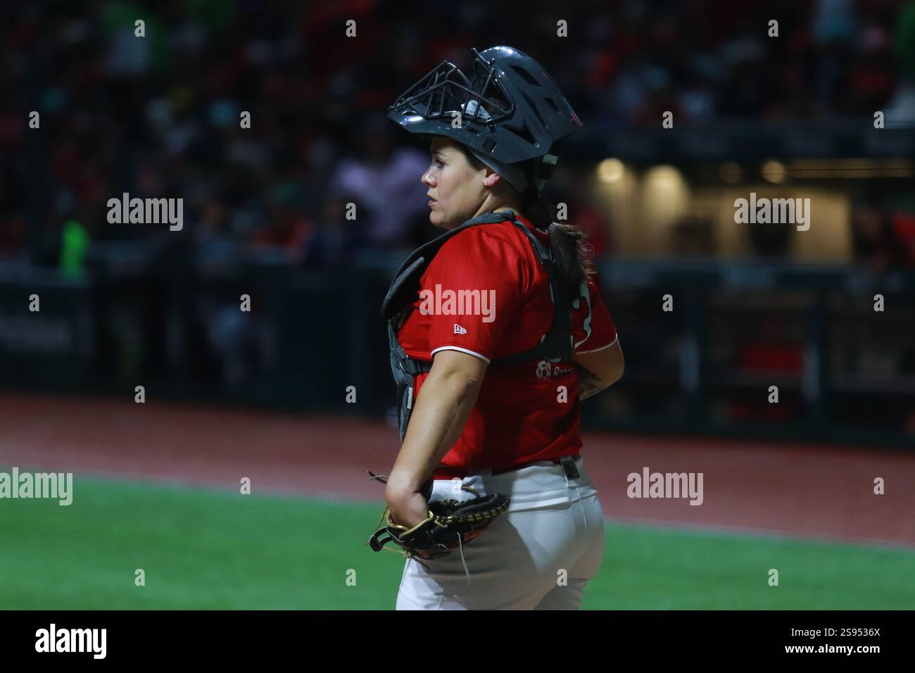 Mia Davidson #33 of Diablos Rojos reacts against Olmecas de Tabasco ...