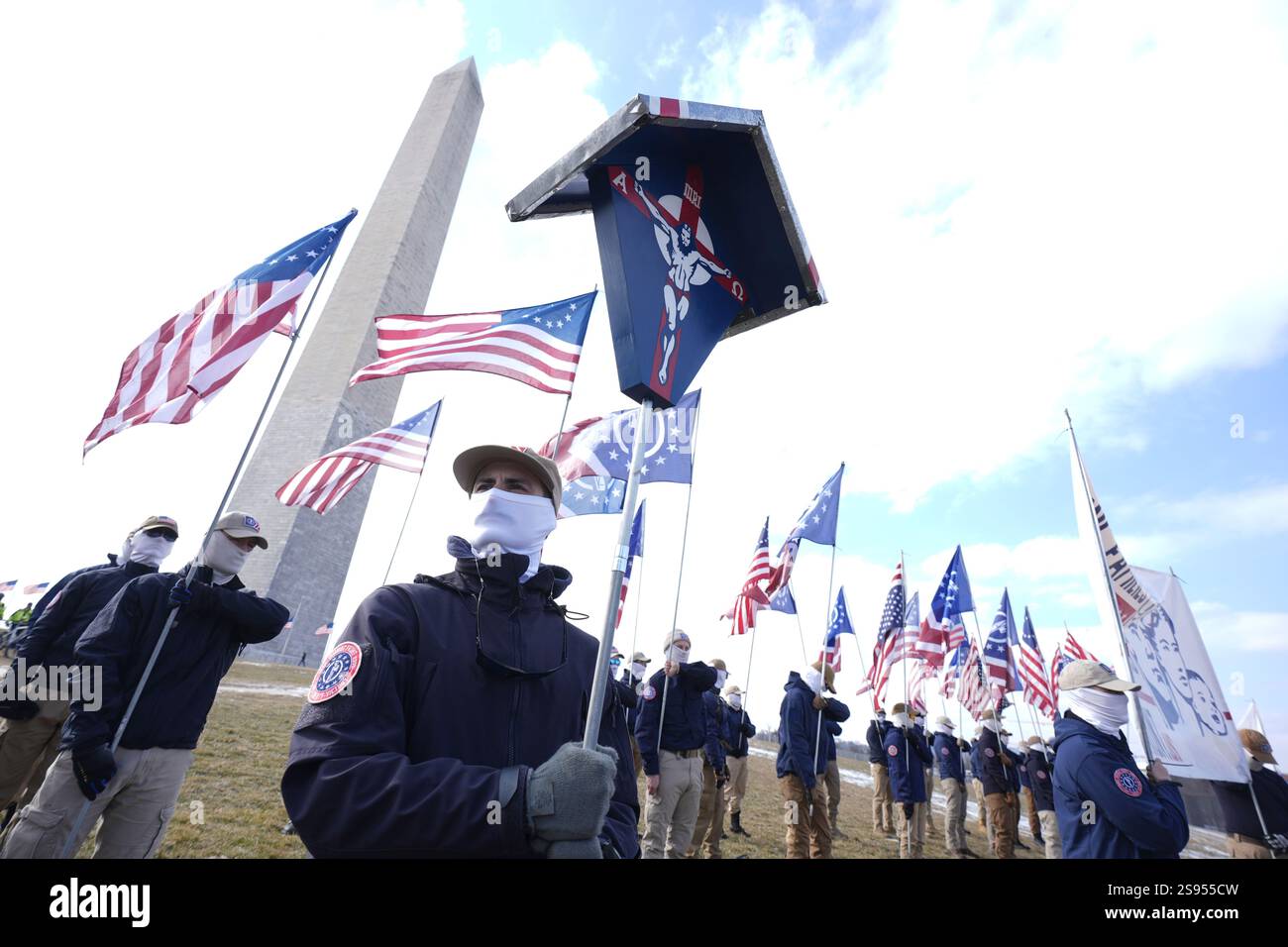 Members of a group calling themselves Patriot Front, rally near the ...
