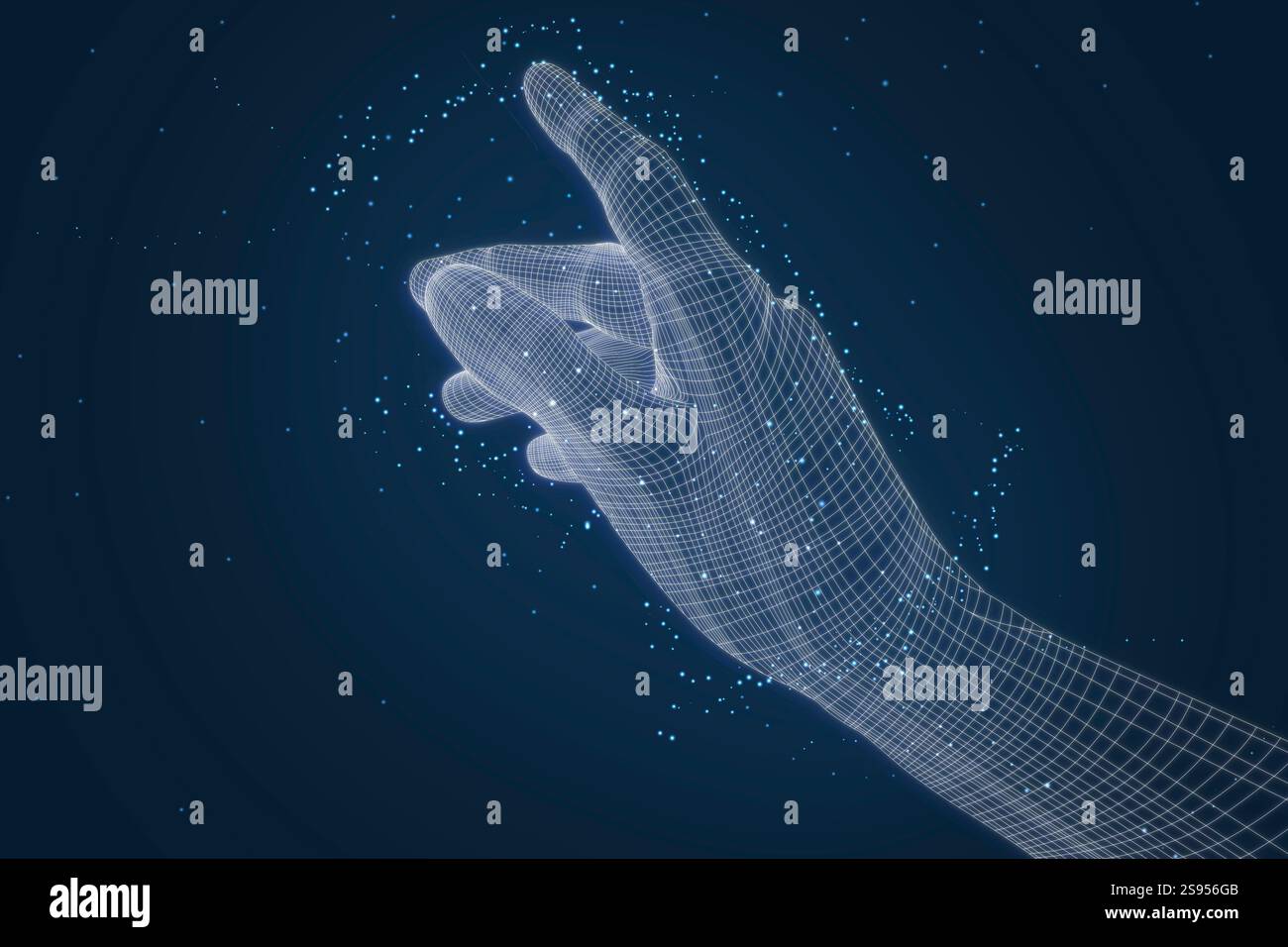 Virtual hand with digital pattern on blue gradient background Stock ...