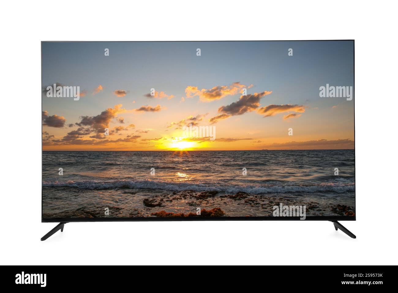 TV set with nature landscape on screen isolated on white Stock Photo ...