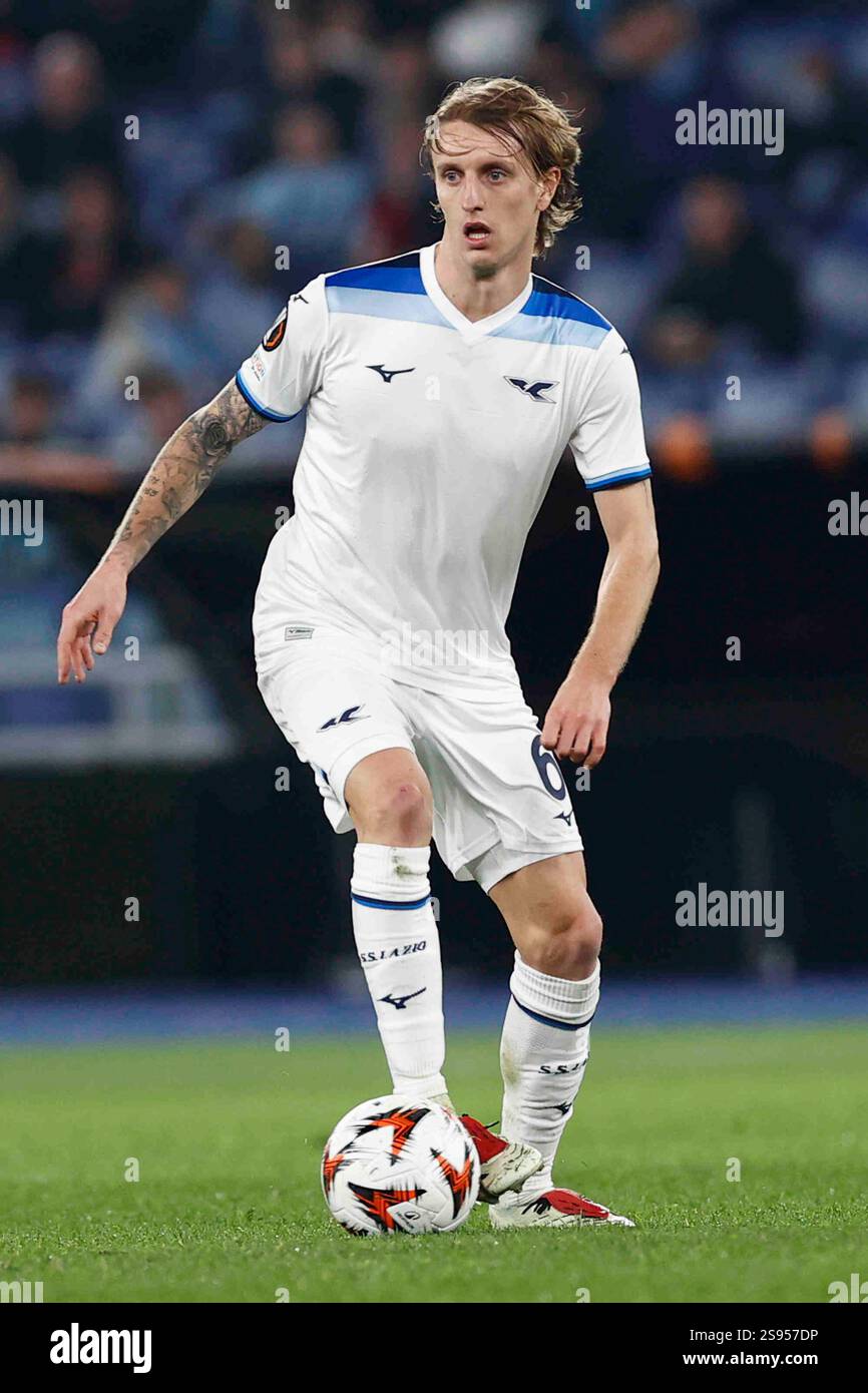 Lazio's Nicolo Rovella controls the ball Lazio's Fisayo Dele-Bashiru is seen in action during ...
