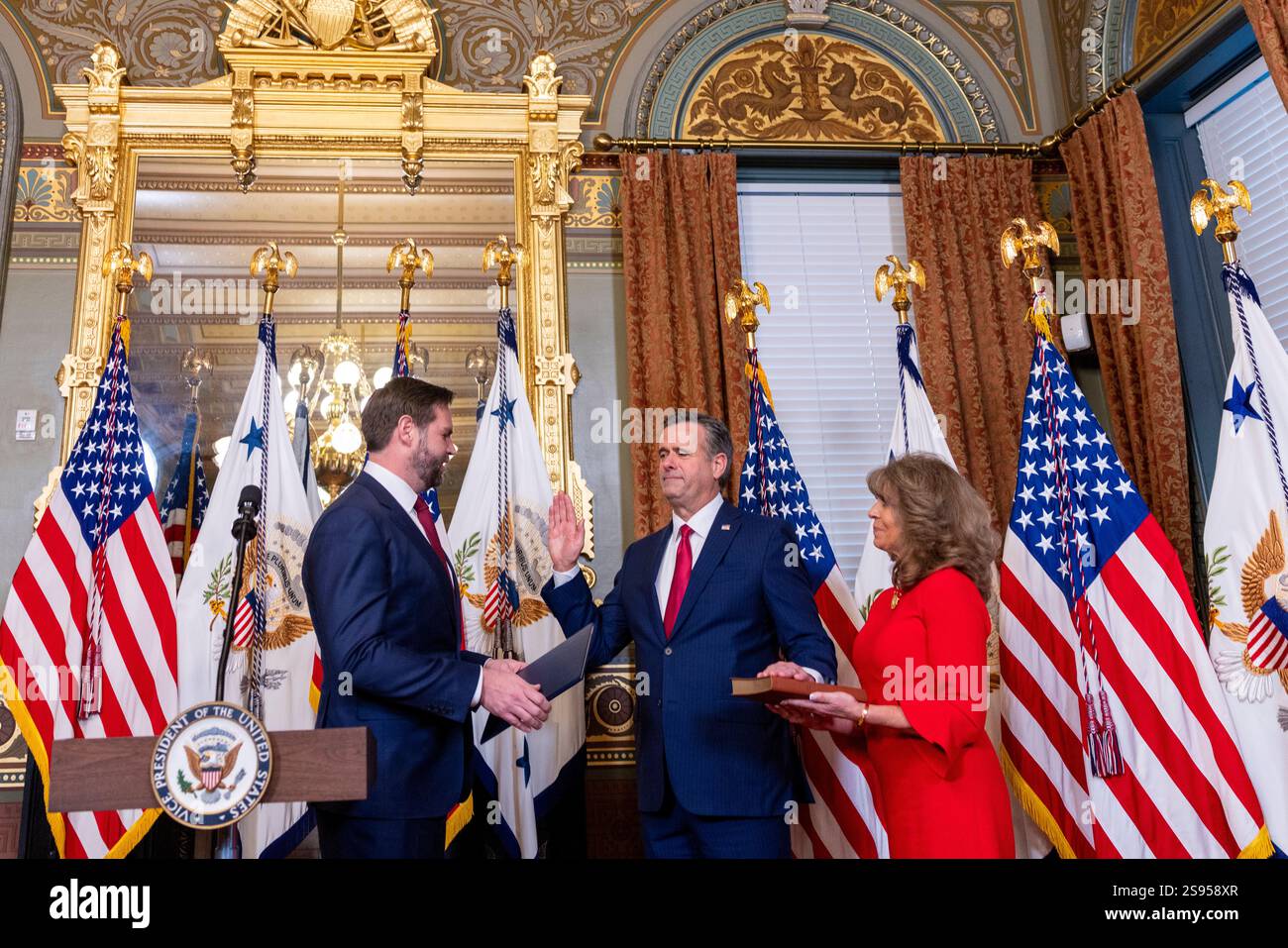 United States Vice President JD Vance administers the oath of office to ...