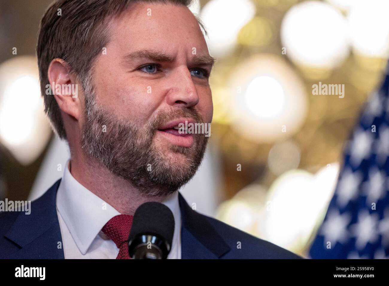 United States Vice President JD Vance delivers remarks prior to ...