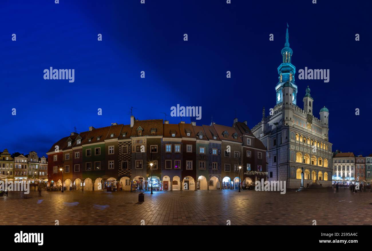 A picture of the Poznan Old Market Square at sunset, with the Town Hall ...