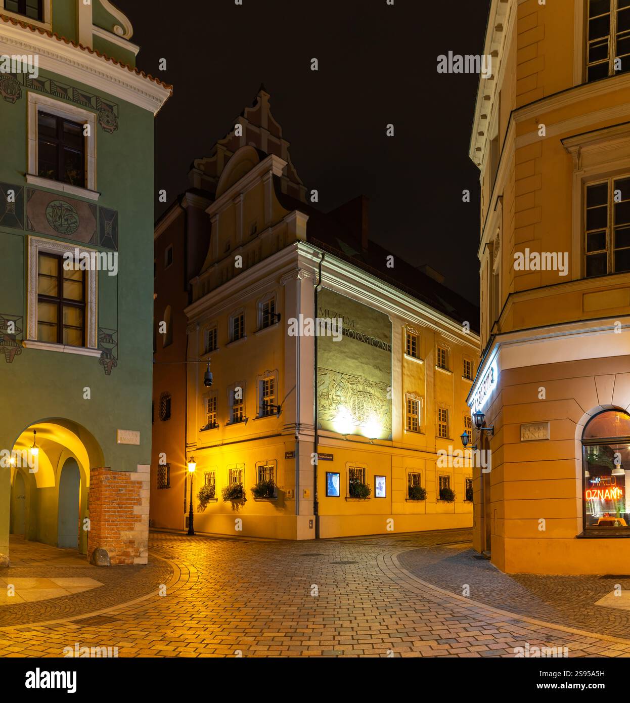A picture of the Archaeological Museum of Poznan at night Stock Photo ...