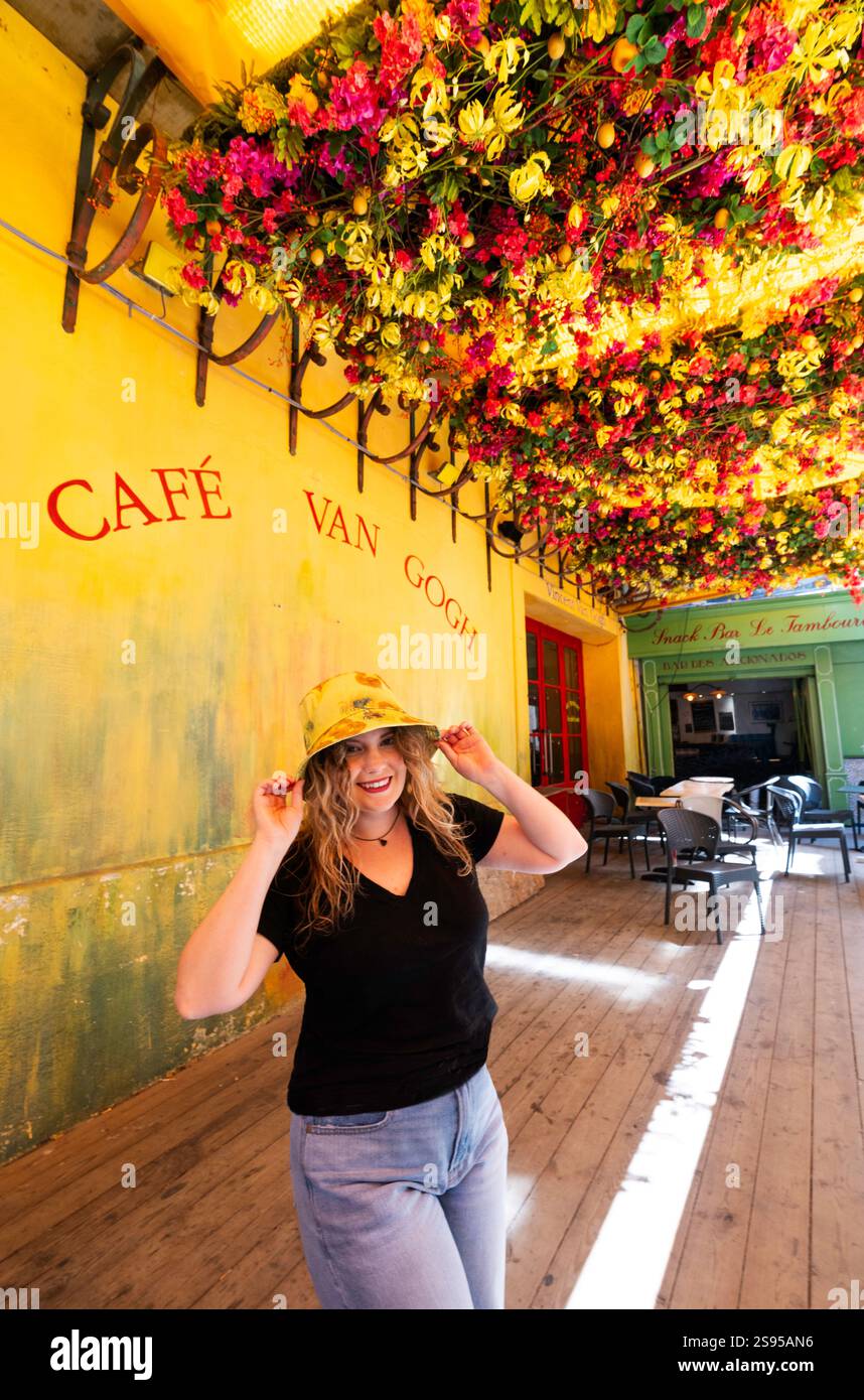 Female tourist is happy to visit the famous place where van Gogh ...