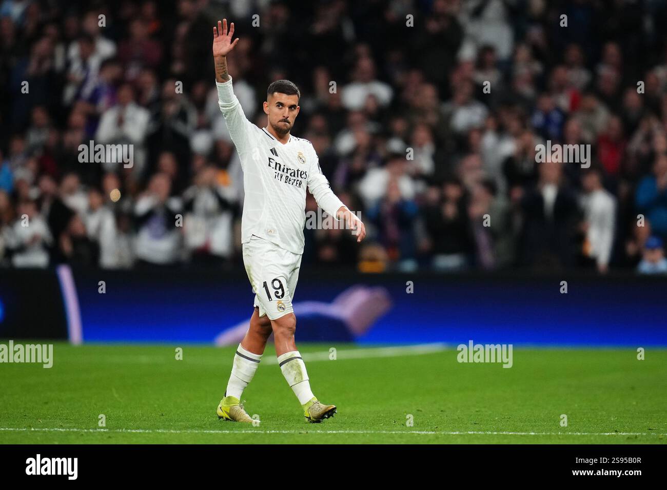 Daniel Ceballos of Real Madrid greets the fans during the UEFA ...