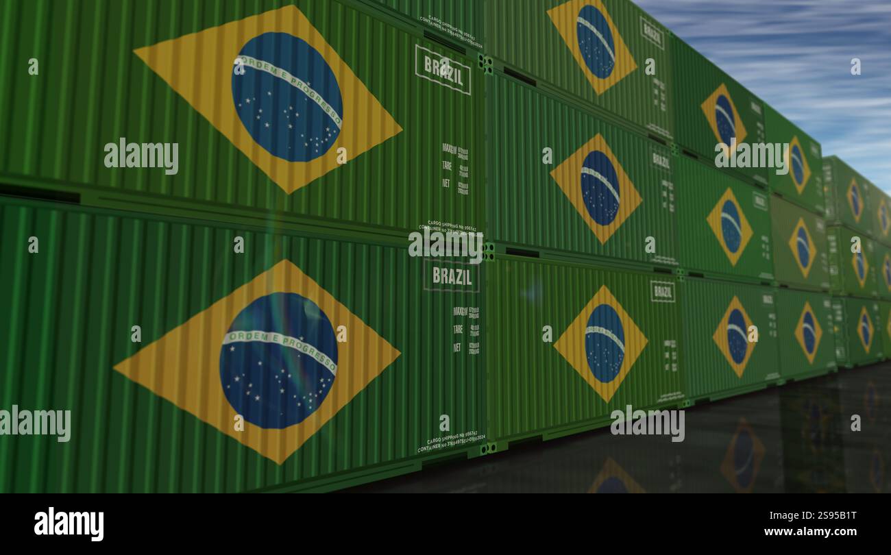 Brazil export production and import cargo containers in row business ...