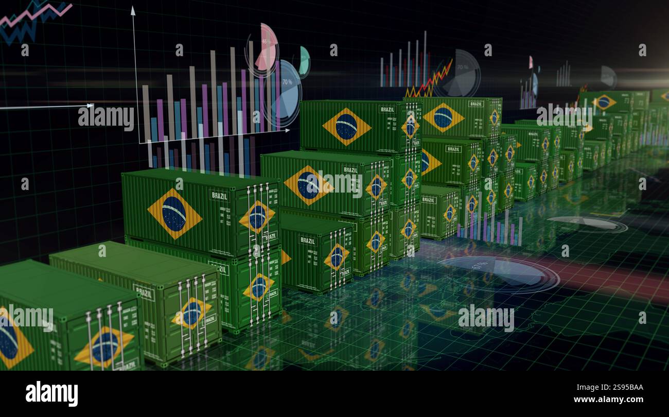 Brazil export production and import cargo containers on charts and ...
