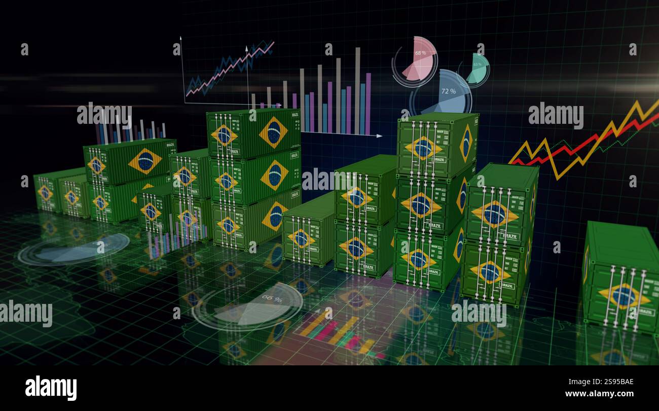Brazil export production and import cargo containers on charts and ...