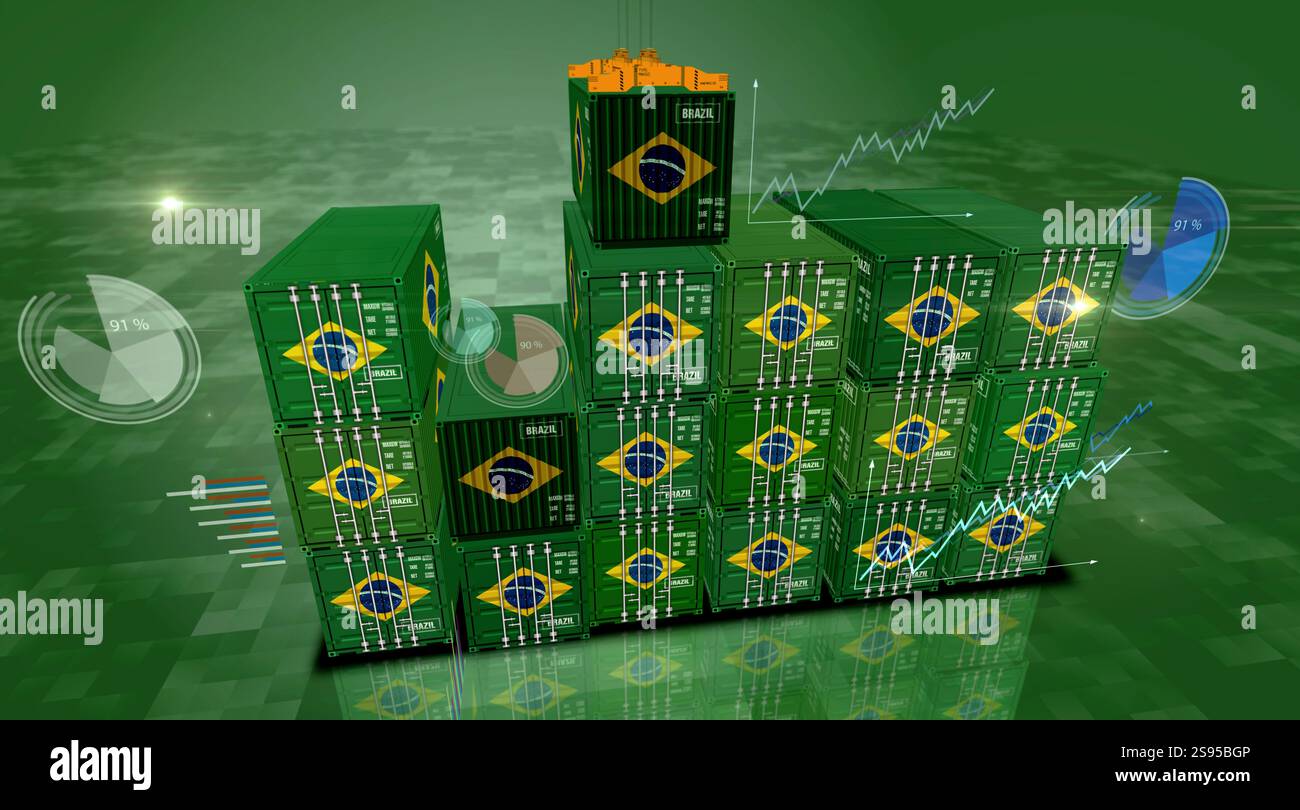 Brazil export production and import cargo containers on charts and ...