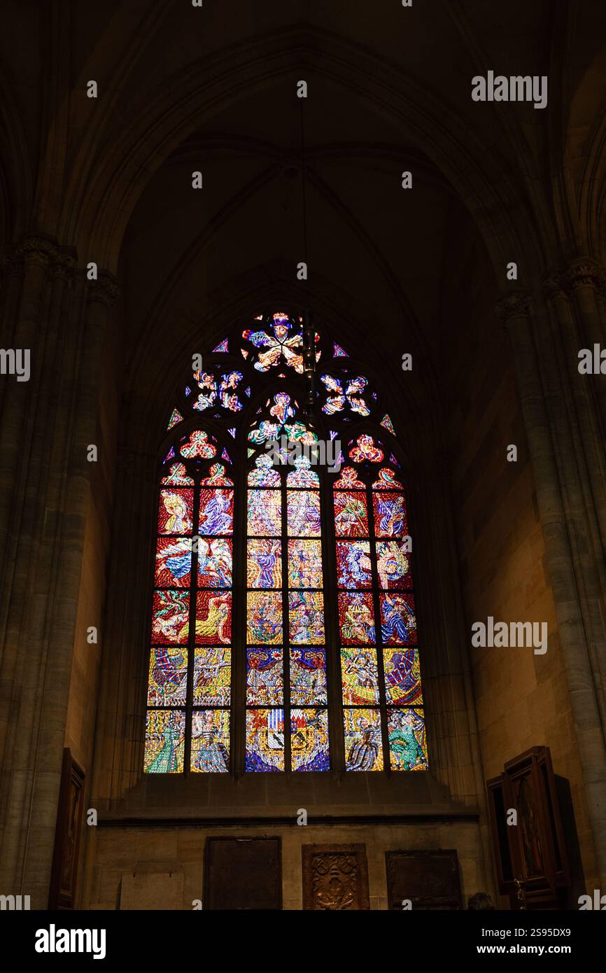 Light of Resurrection: Stained Glass Easter Window of old buildings in ...