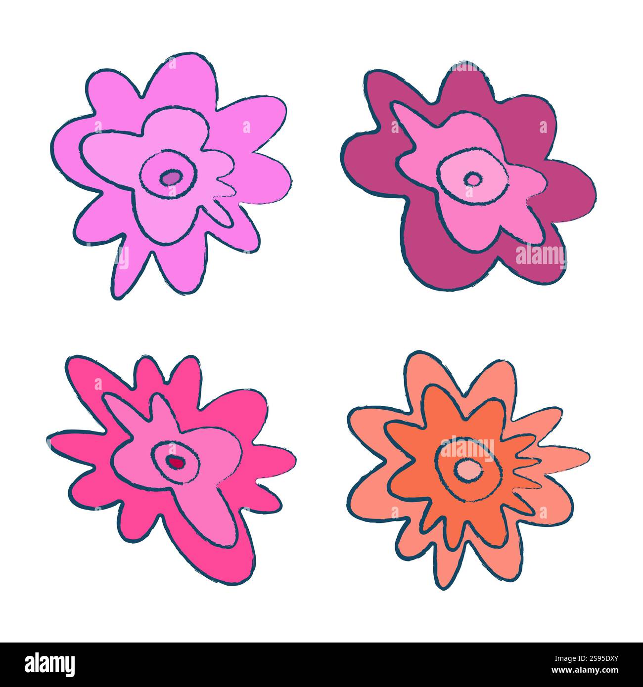 Freehand flower shapes isolated elements, clipart set. Hand drawn ...