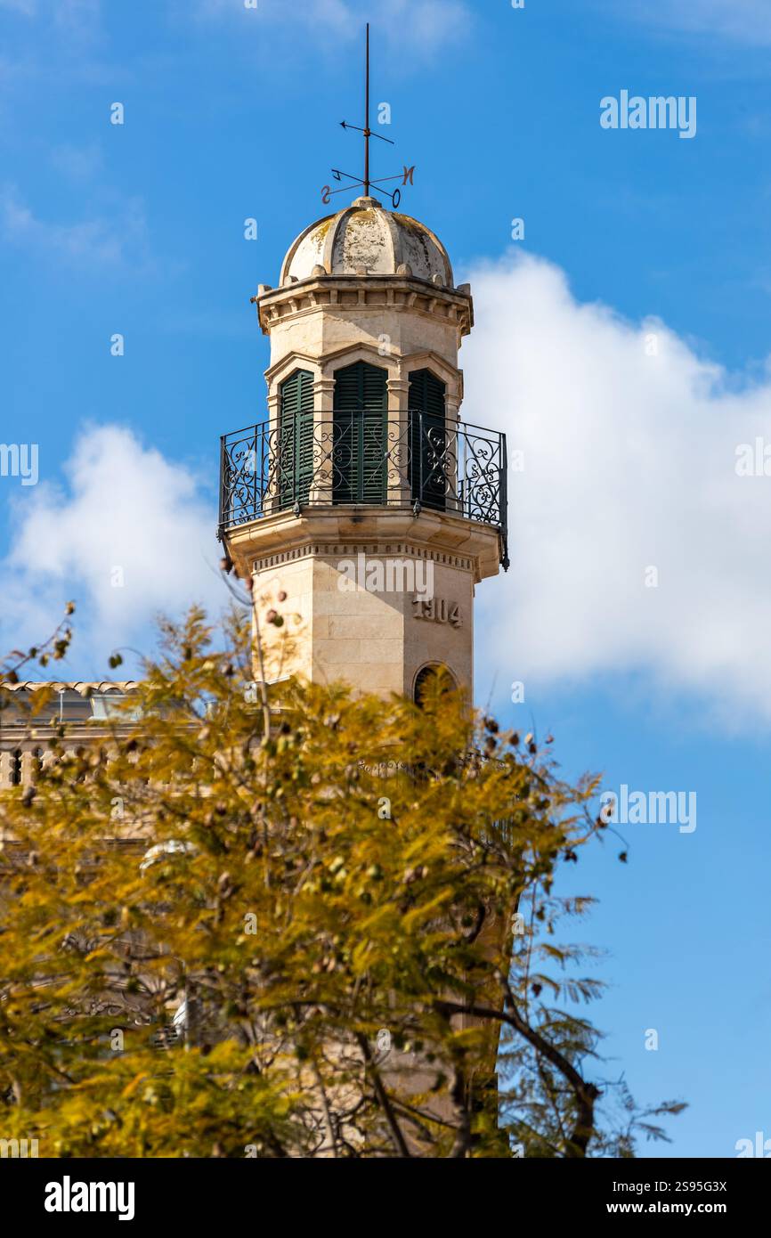 Eight-sided tower on the historic building of the Hotel Hostal Cuba in ...