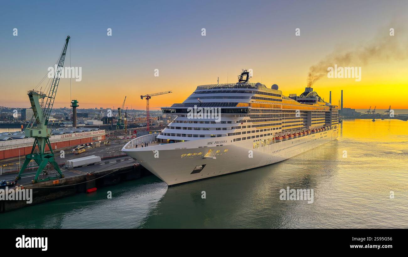 Le Havre, France, Europe - 4 January 2025: Cruise ship MSC Preziosa ...