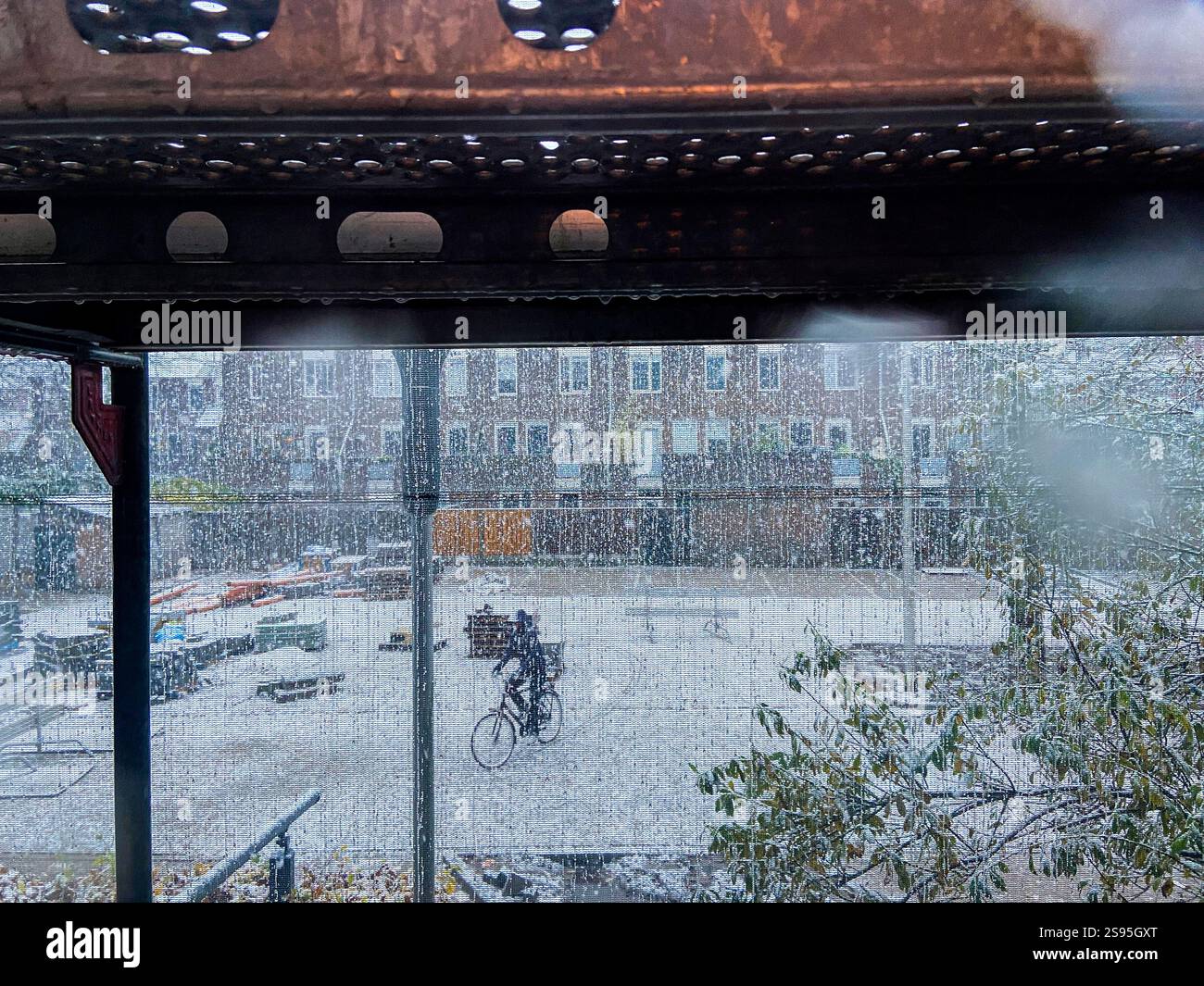 View from Studio Window through Scaffolding towards Winter Snow at a ...