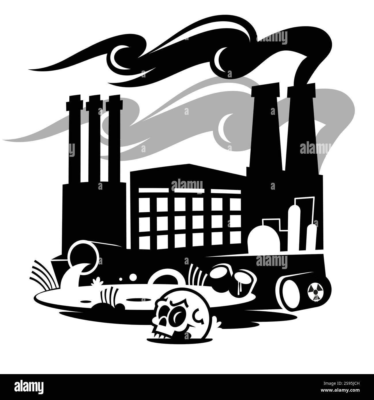 air pollution concept, factory with polluting CO2 cloud smoke isolated ...