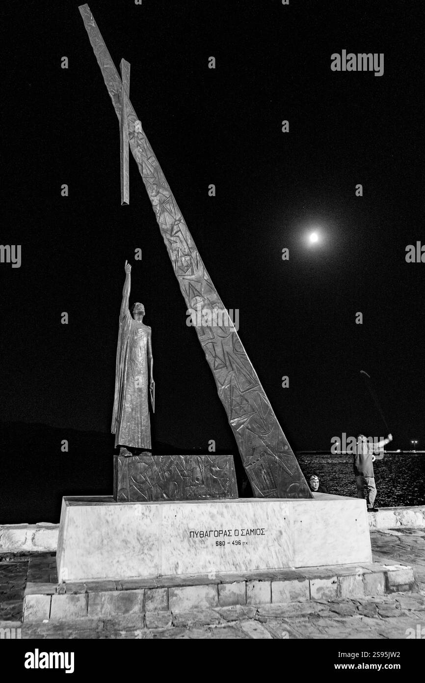 Pythagoras statue,Pythagoreio, Samos island in the Aegean sea, Greece ...