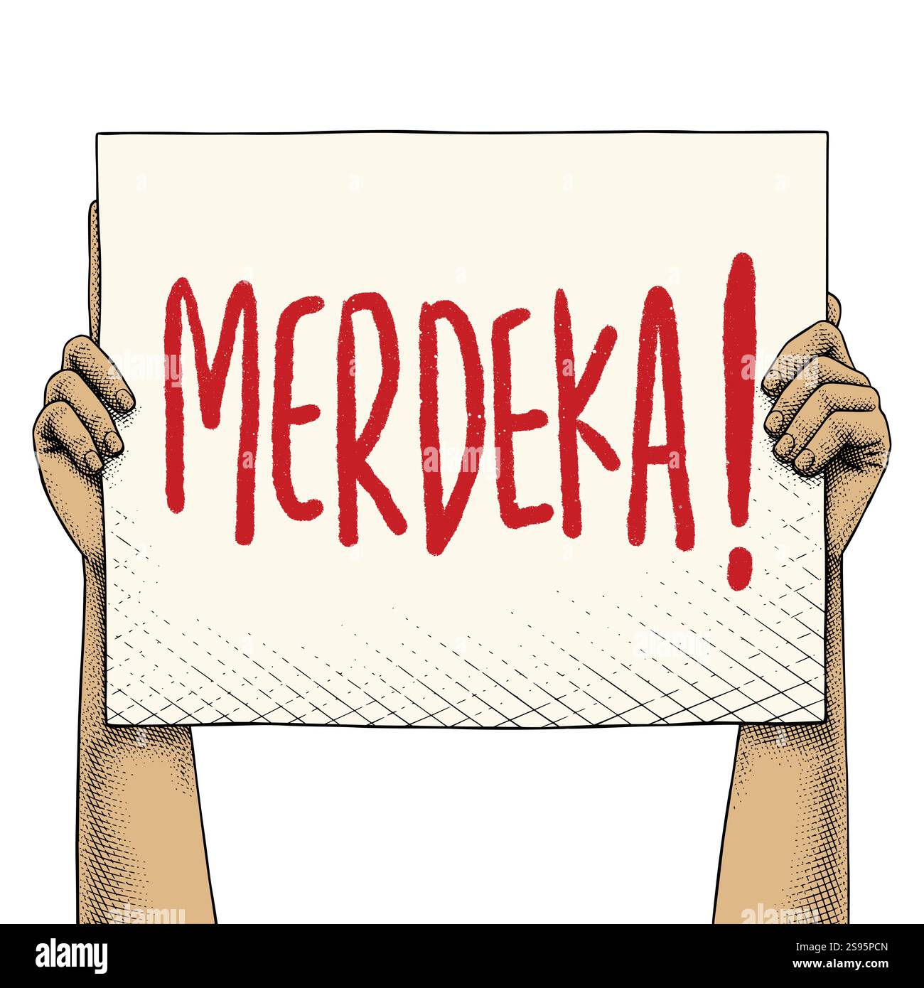 Hand Raises a Sign That Says Merdeka Colored Stock Vector Image & Art ...