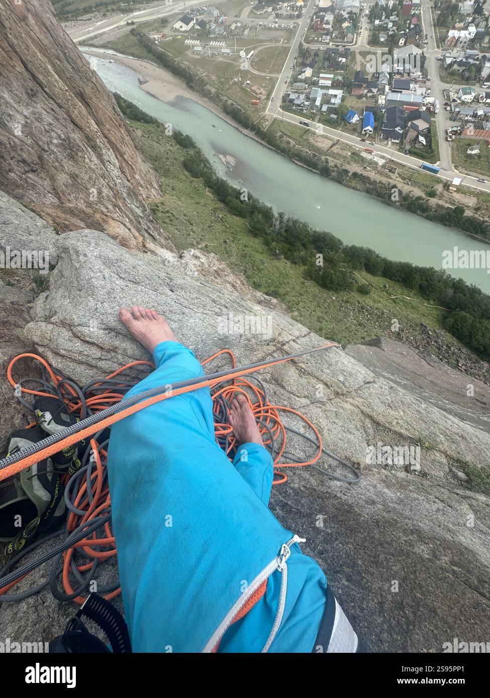 Unidentified climber climbing up a sport rock climbing route in El ...