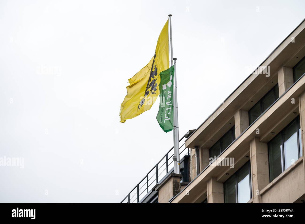 ACV CSC flag at the headquarters of the christian trade union, Brussels ...