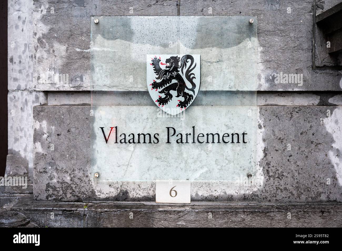 Sign of the Flemish Parliament, Brussels city center, Belgium, JAN 24 ...