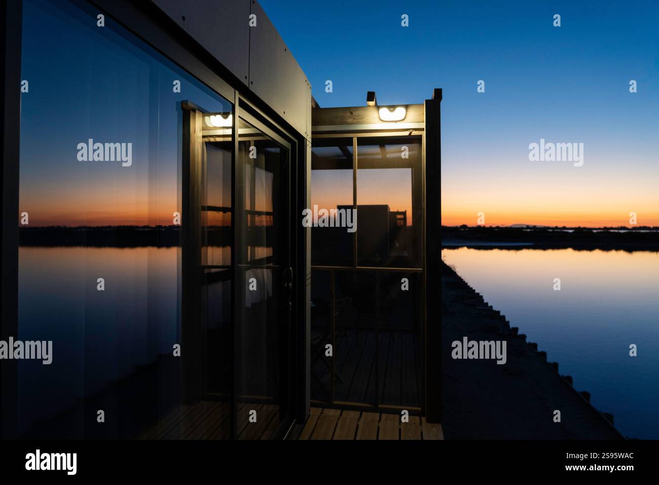 Sunset at Salinas de Aigues Mortes, salt flats where salt is harvested ...