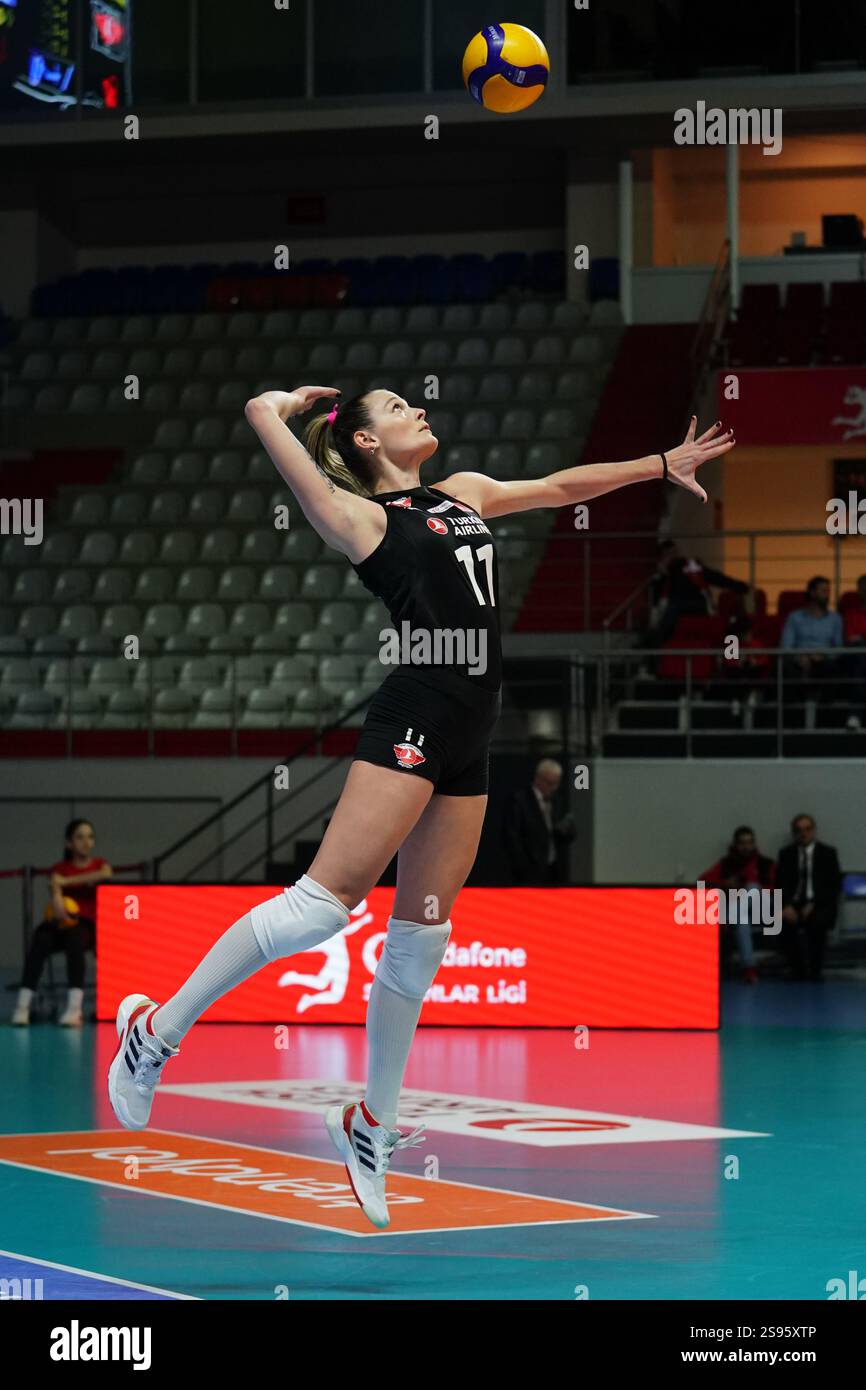 ISTANBUL, TURKIYE - JANUARY 12, 2025: Anthi Vasilantonaki serves during ...