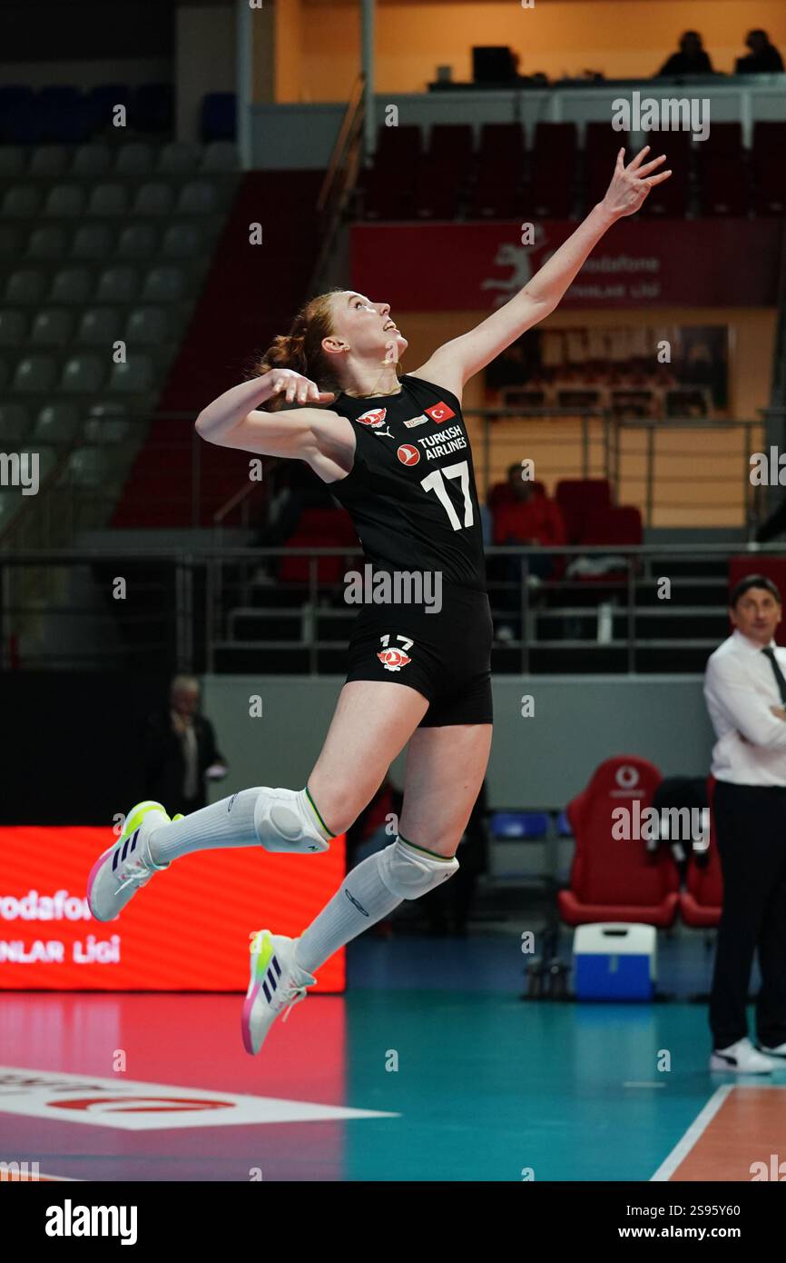 ISTANBUL, TURKIYE - JANUARY 12, 2025: Julia Bergmann serves during Turk ...
