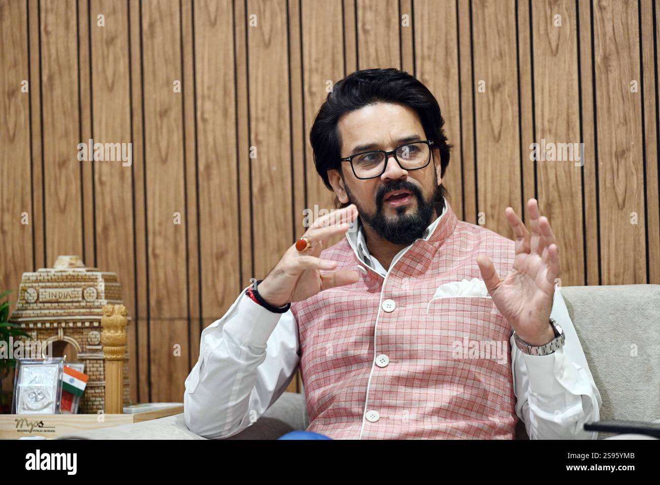 NEW DELHI, INDIA - JANUARY 24: BJP MP from Hamirpur Anurag Thakur during an interview at his ...