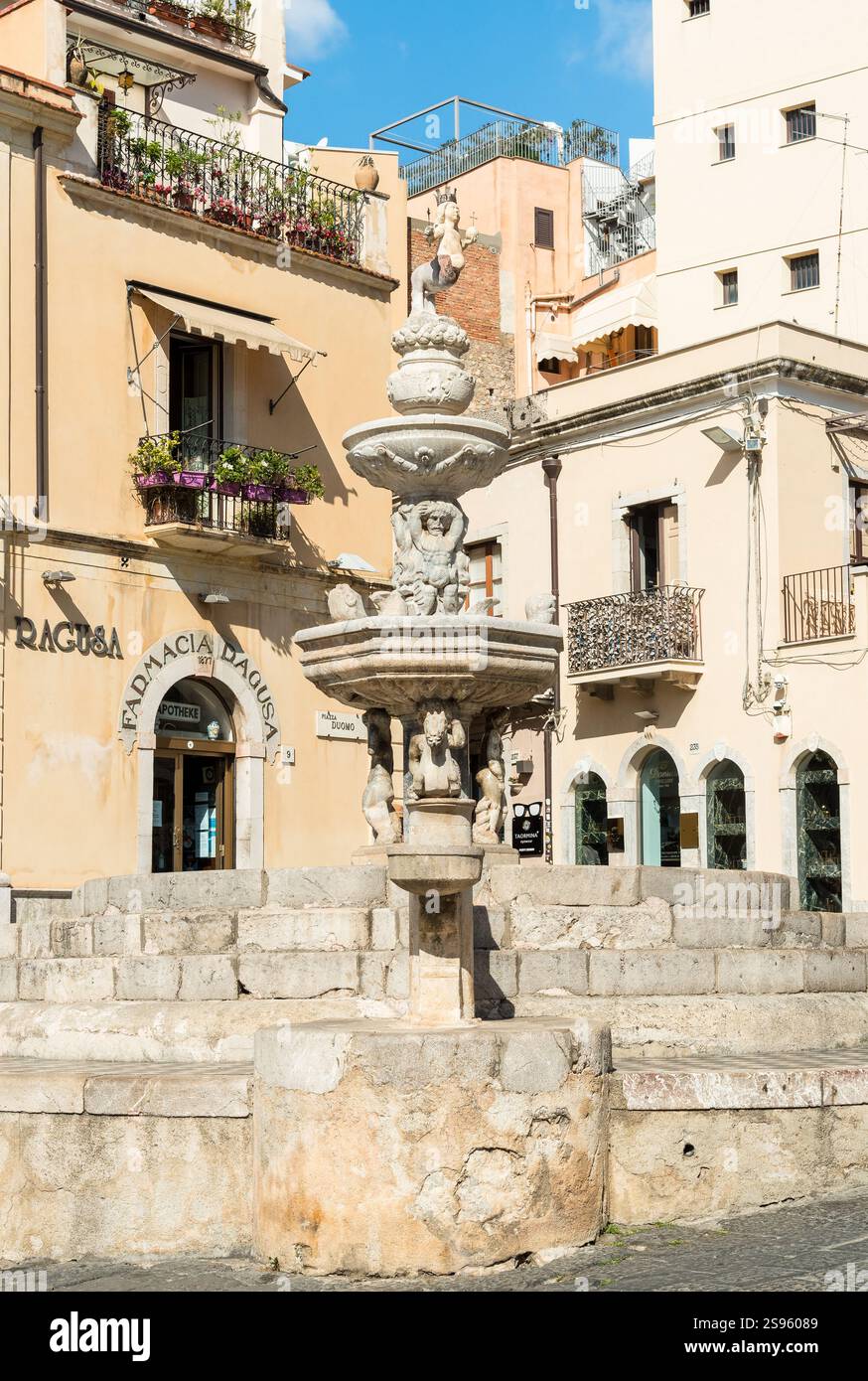 Taormina, Sicily, Italy - September 29, 2024: The Fountain of Duomo ...