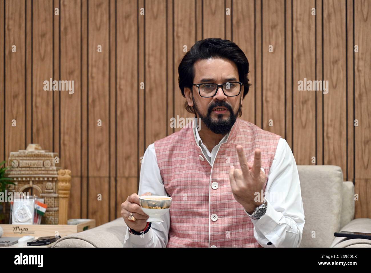 NEW DELHI, INDIA - JANUARY 24: BJP MP from Hamirpur Anurag Thakur during an interview at his ...