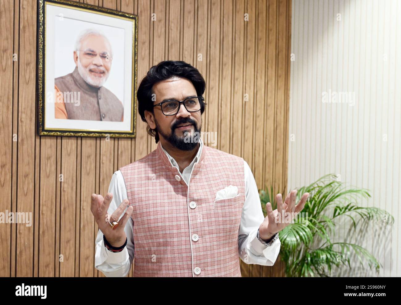 NEW DELHI, INDIA - JANUARY 24: BJP MP from Hamirpur Anurag Thakur during an interview at his ...