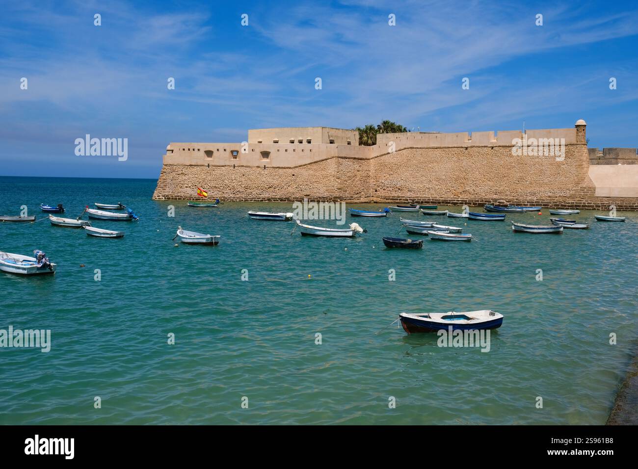Spain - Cadiz - Castillo de San Sebastian from La Caleta beach Stock ...
