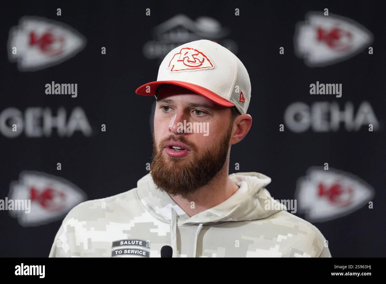 Kansas City Chiefs place kicker Harrison Butker addresses the media ...