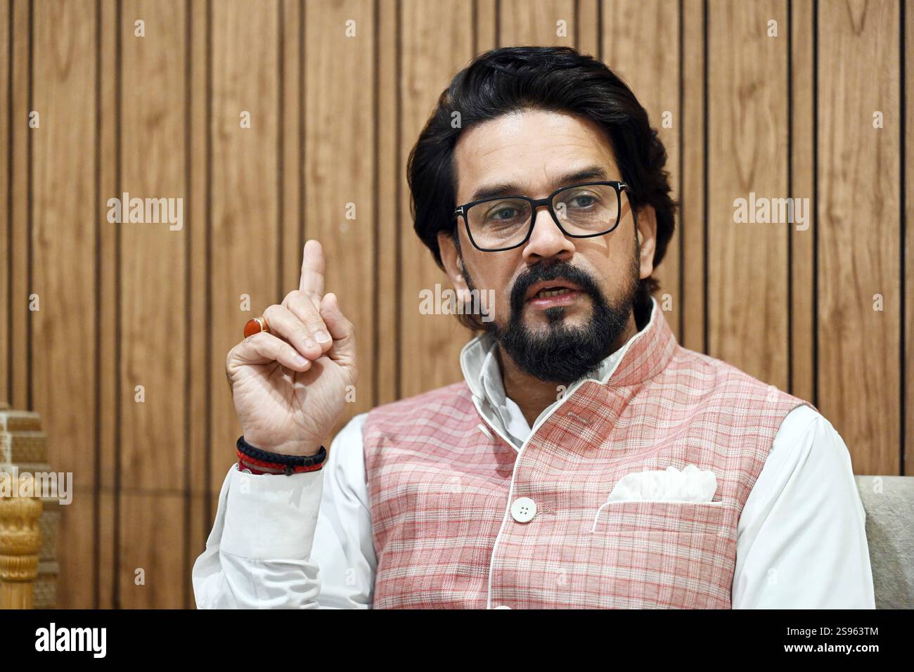 NEW DELHI, INDIA - JANUARY 24: BJP MP from Hamirpur Anurag Thakur during an interview at his ...