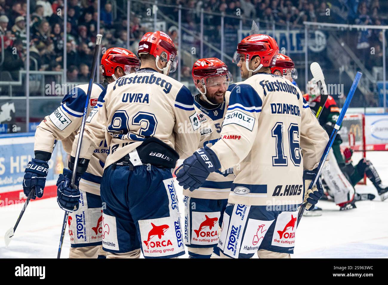 Die Schwenninger bejubeln mit Zach Senyshyn (Schwenninger Wild Wings ...