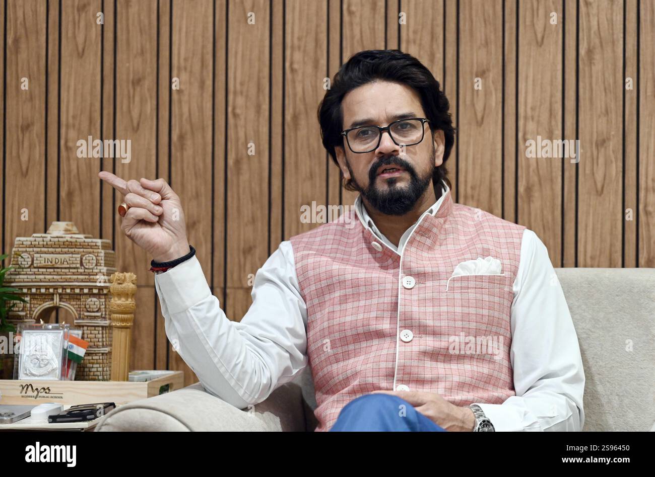 NEW DELHI, INDIA - JANUARY 24: BJP MP from Hamirpur Anurag Thakur during an interview at his ...