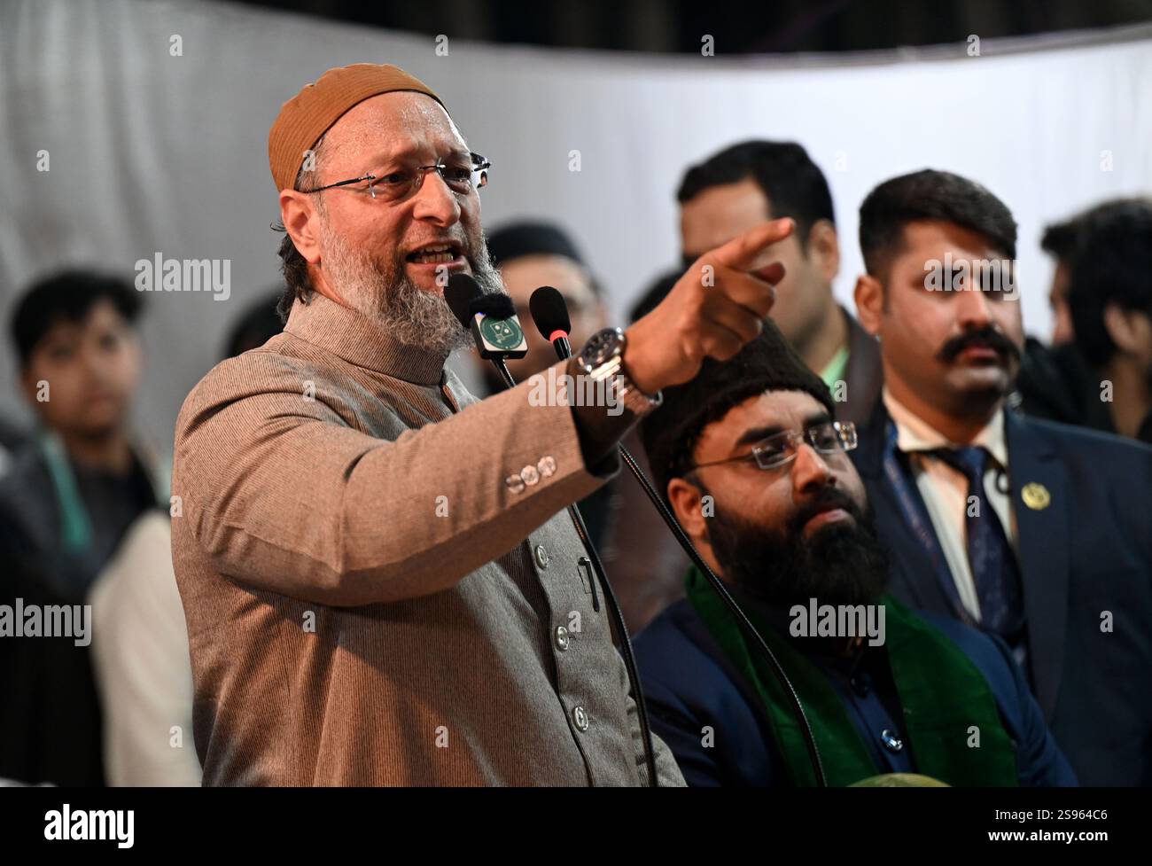 NEW DELHI, INDIA - JANUARY 24: AIMIM chief Asaduddin Owaisi address election campaign rally at ...